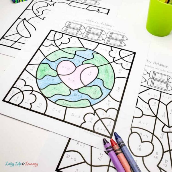 Earth Day Color by Addition Worksheets